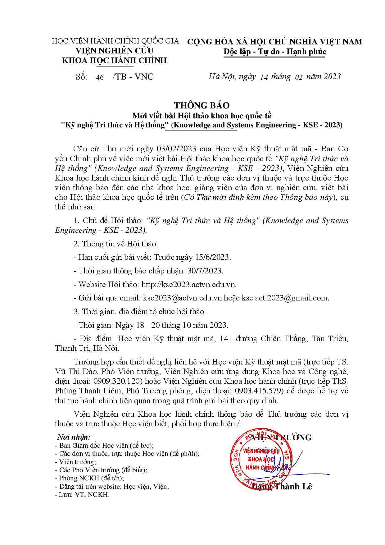 Thư Mời Viết Bài Hội Thảo Khoa Học Quốc Tế “kỹ Nghệ Tri Thức Và Hệ